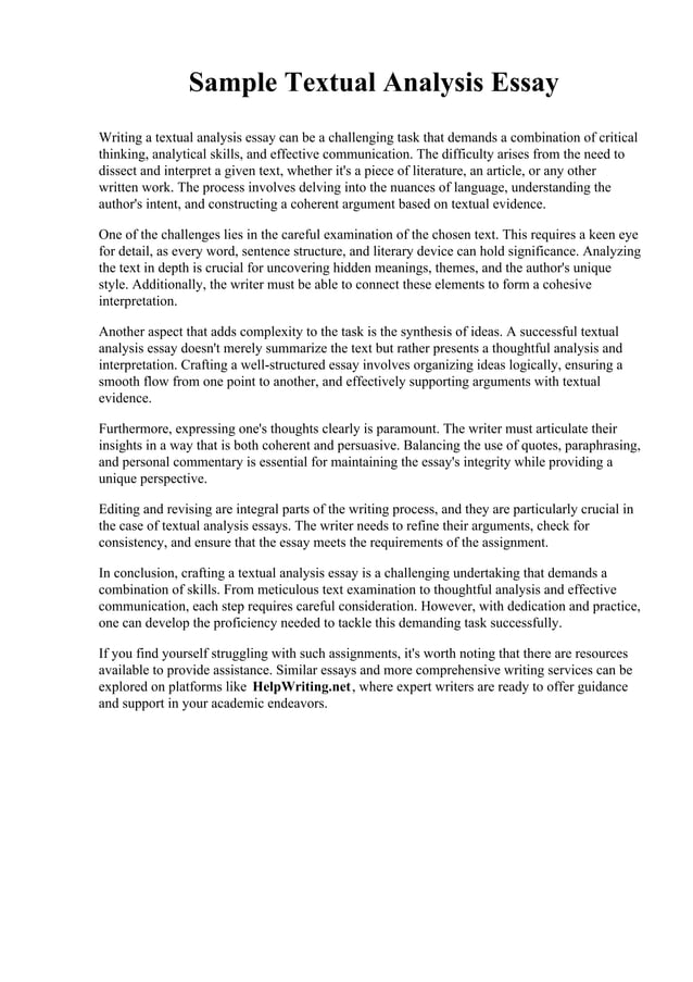 Sample Textual Analysis Essay. Judson University | PDF