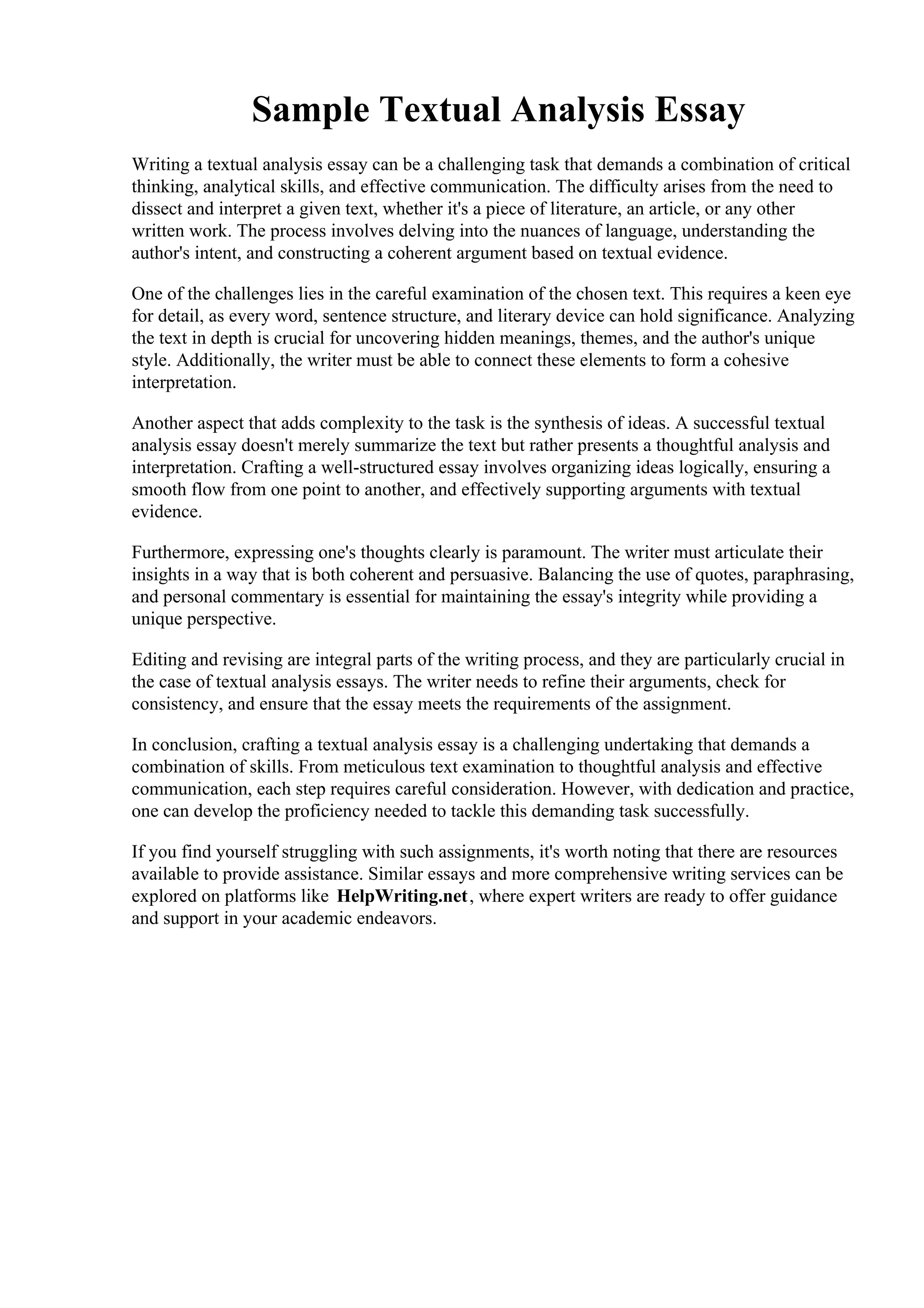 Sample Textual Analysis Essay. Textual Analysis - GCSE Media Studies ...