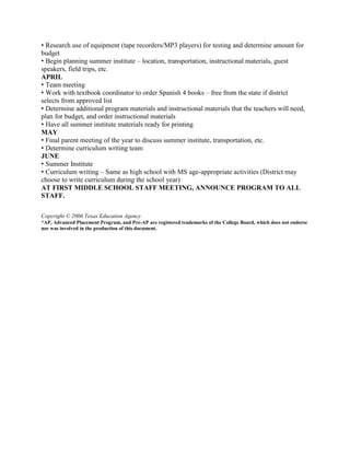 Sample timeline for implementing ap course singleton | PDF