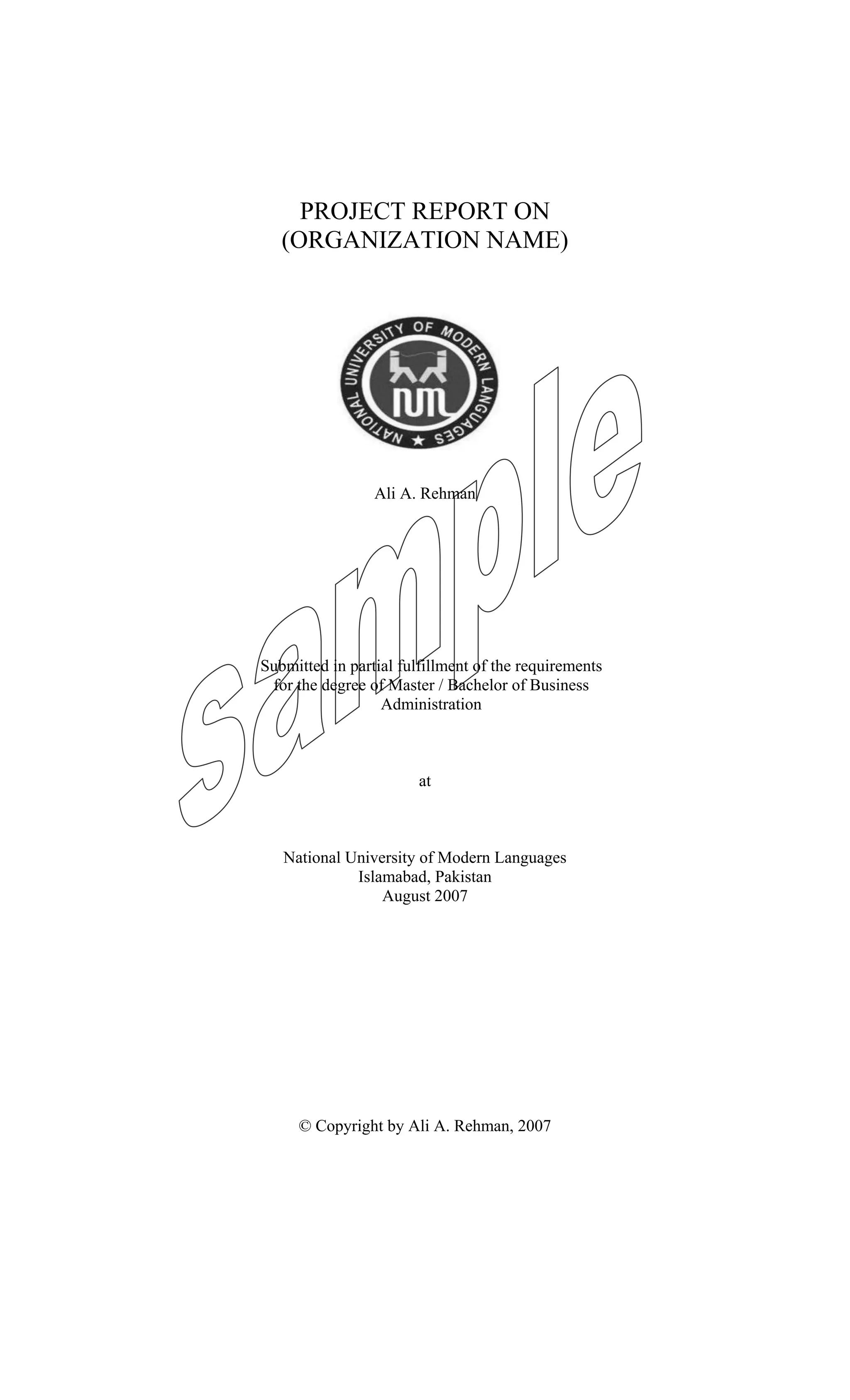 NUML management science dept Sample title page | PDF