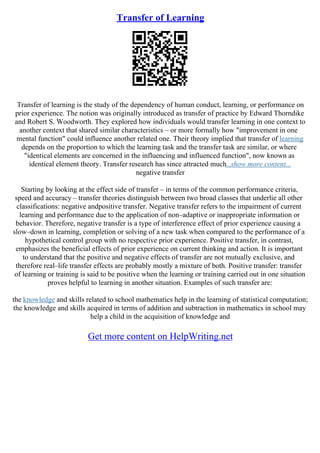 Sample Transfer Essay | PDF
