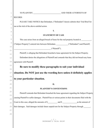 Sample trial brief for California civil case | DOC