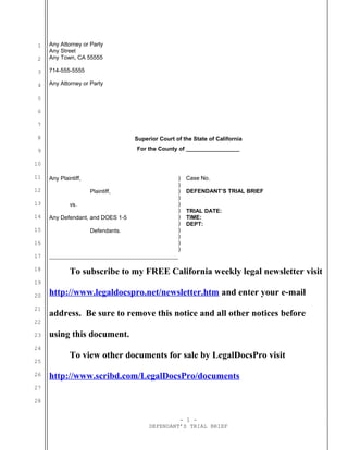 Sample trial brief for California civil case | PDF