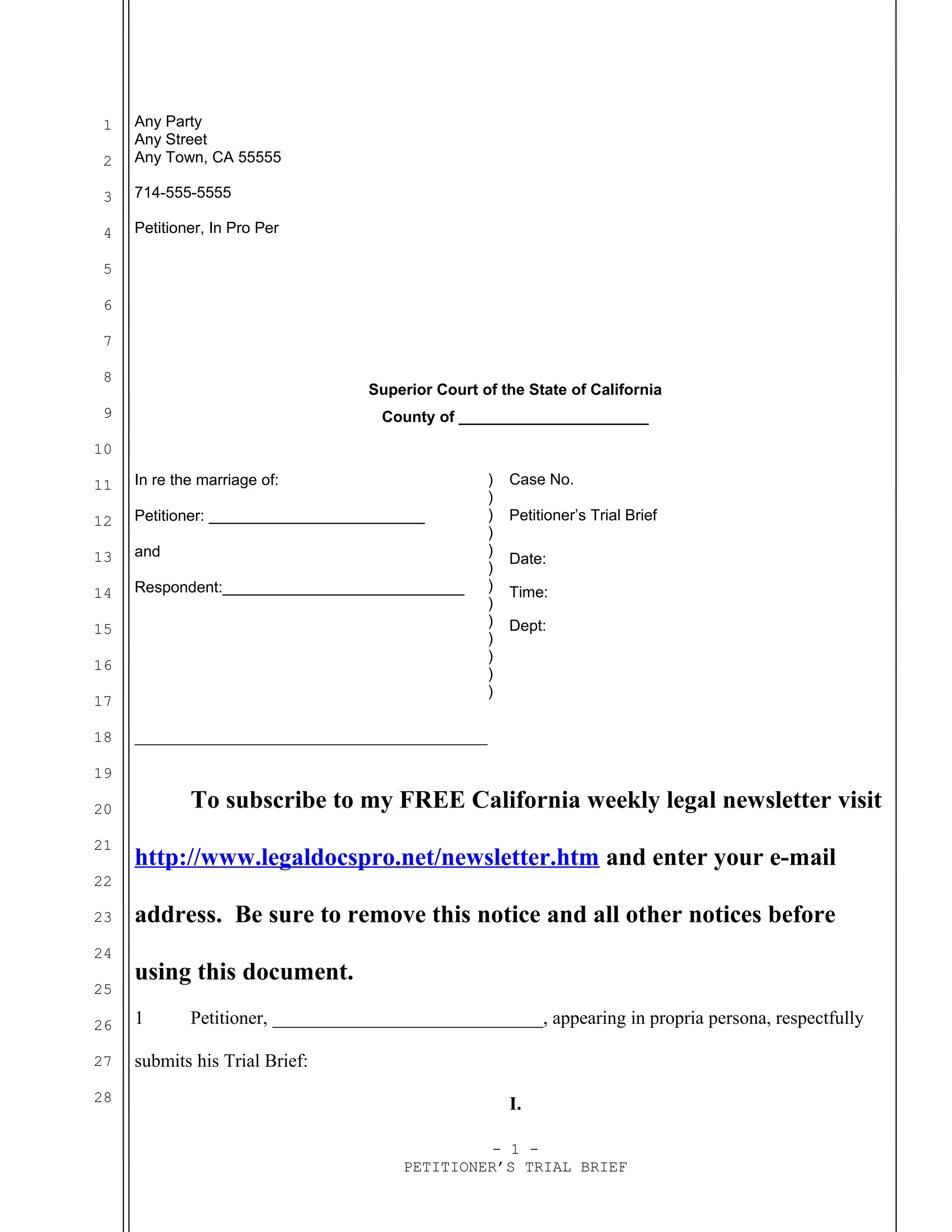 Sample trial brief for california divorce | DOC