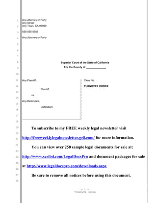 Sample turnover order for California | DOC