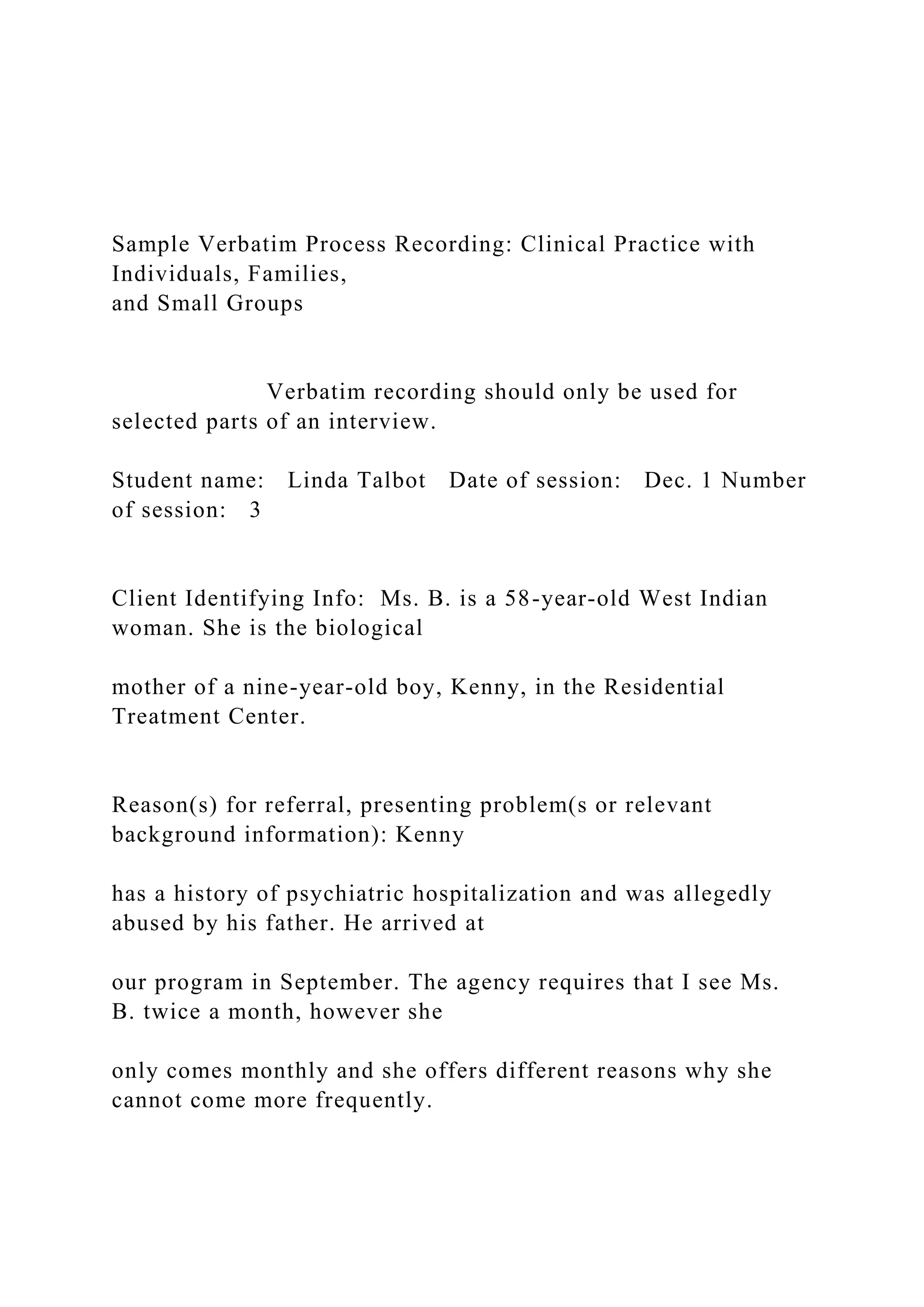 Sample Verbatim Process Recording Clinical Practice with Indi.docx