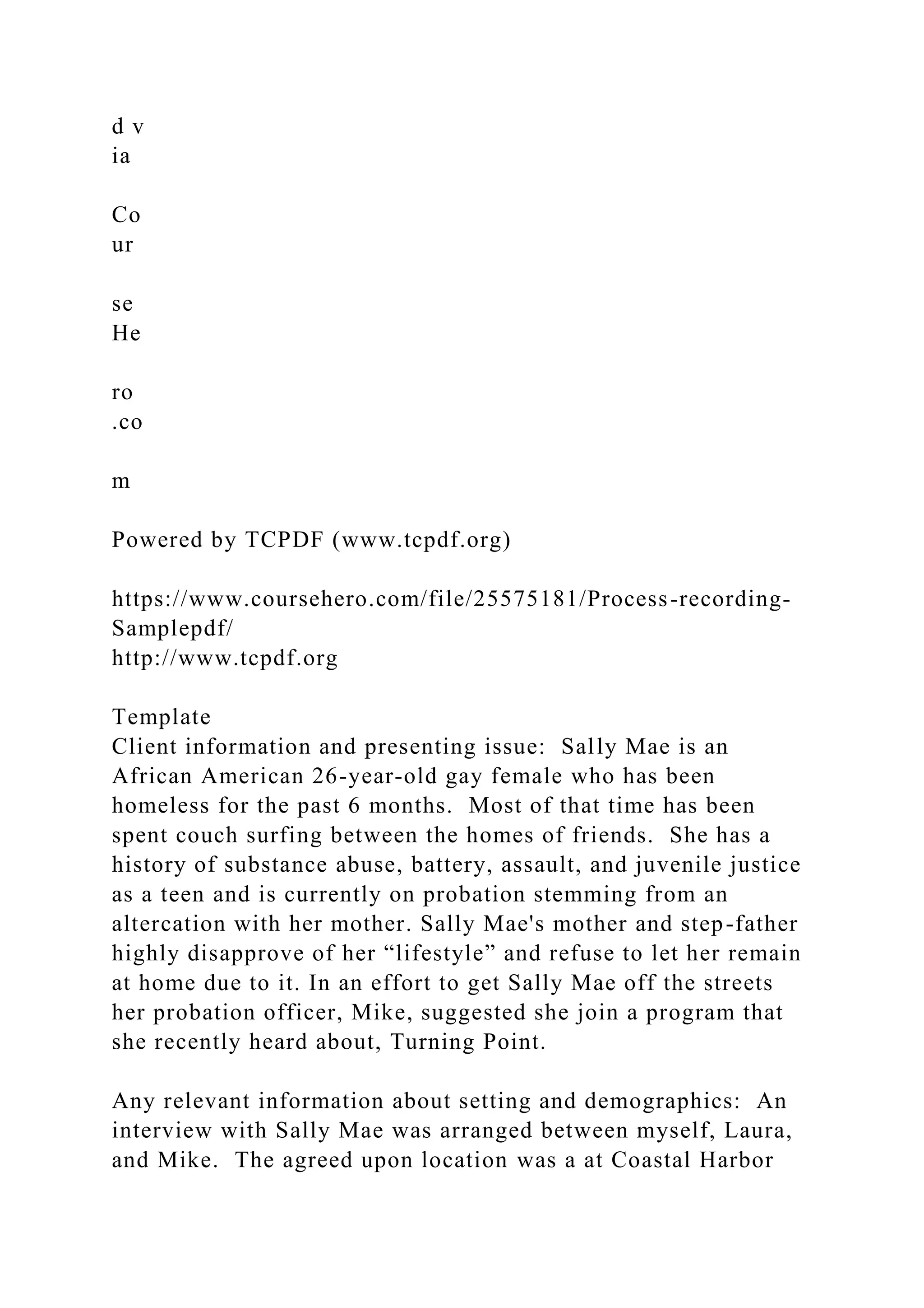 Sample Verbatim Process Recording Clinical Practice with Indi.docx