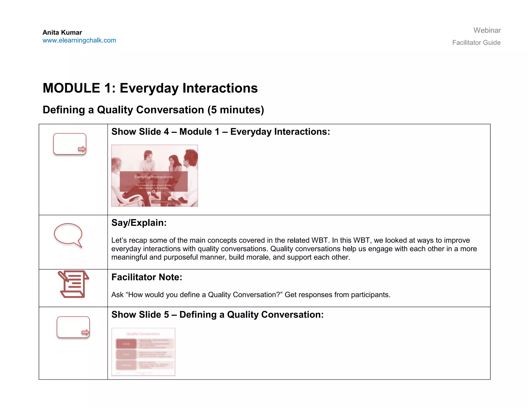 Sample webinar facilitator guide | PDF