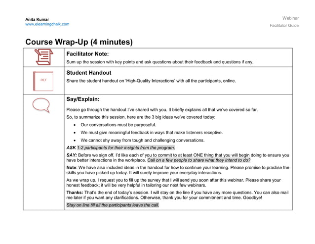Sample webinar facilitator guide | PDF