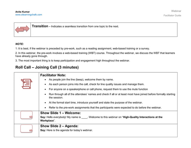 Sample webinar facilitator guide | PDF
