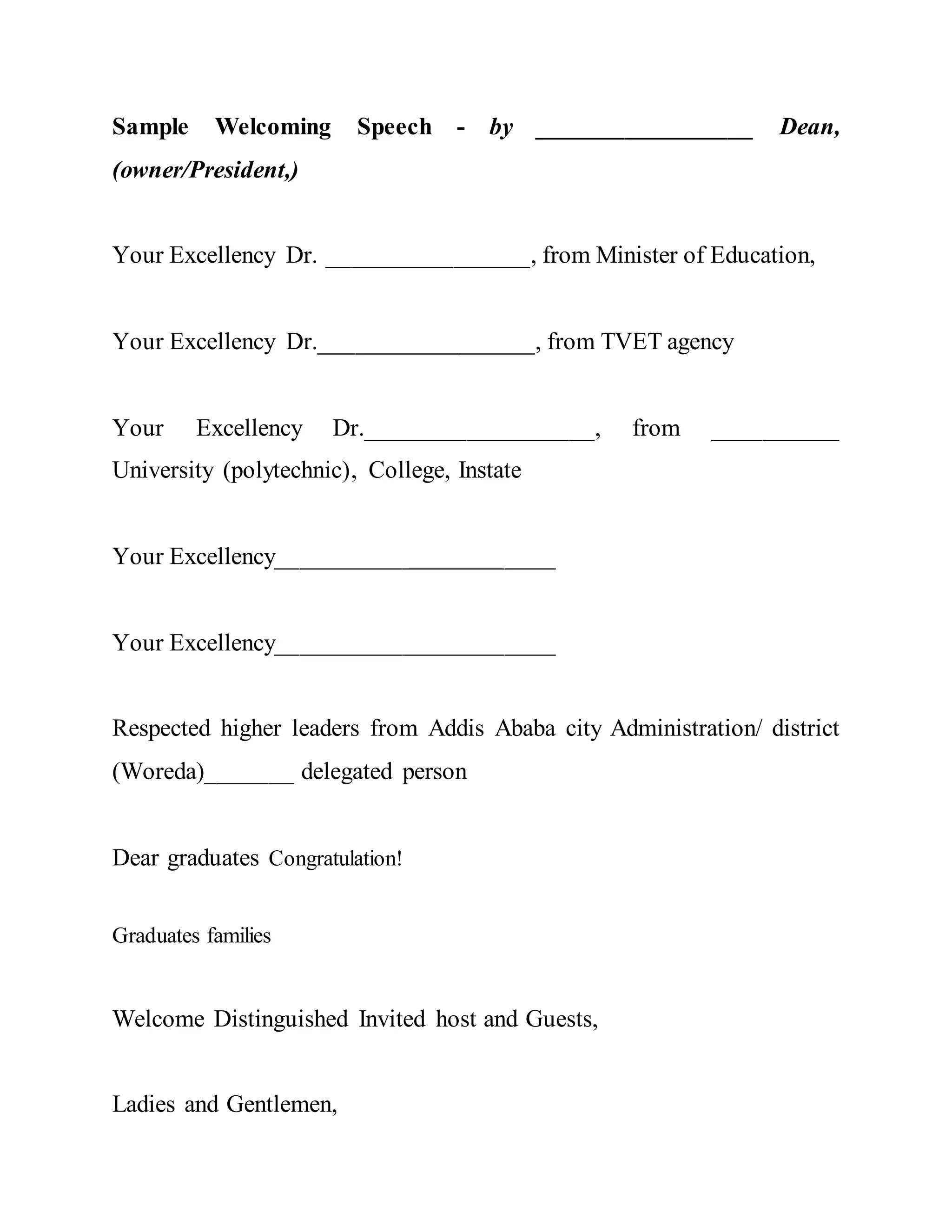 Sample welcoming speech | DOCX