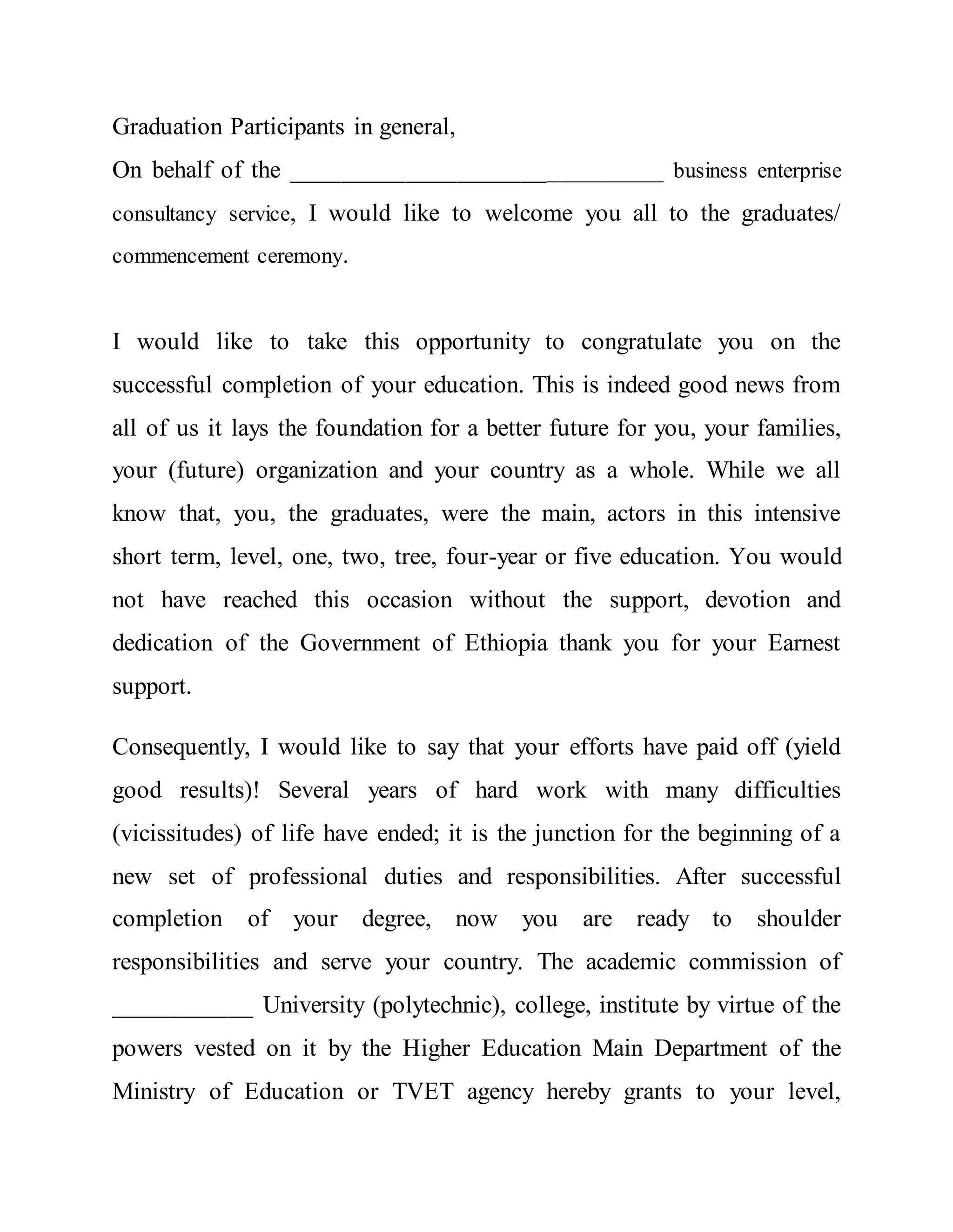 Sample welcoming speech | DOCX