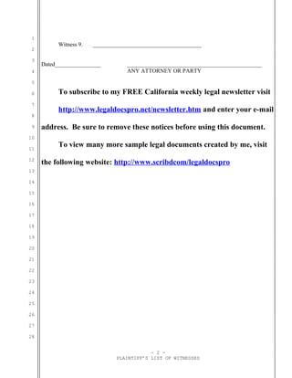 Sample California witness list | DOC