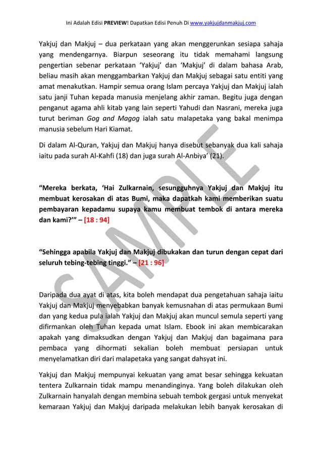 Yakjuj & Makjuj - Api Di Sebalik Tembok Besi (SAMPLE) | PDF