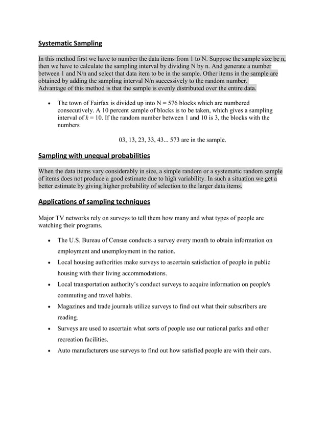 Sampling and methods of doing sampling Assignment | DOCX