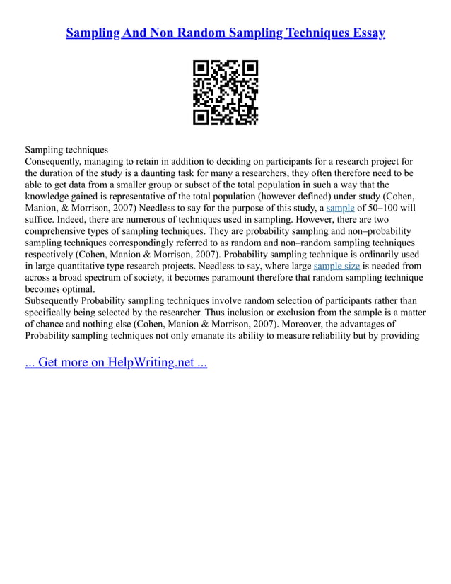 Sampling And Non Random Sampling Techniques Essay | PDF