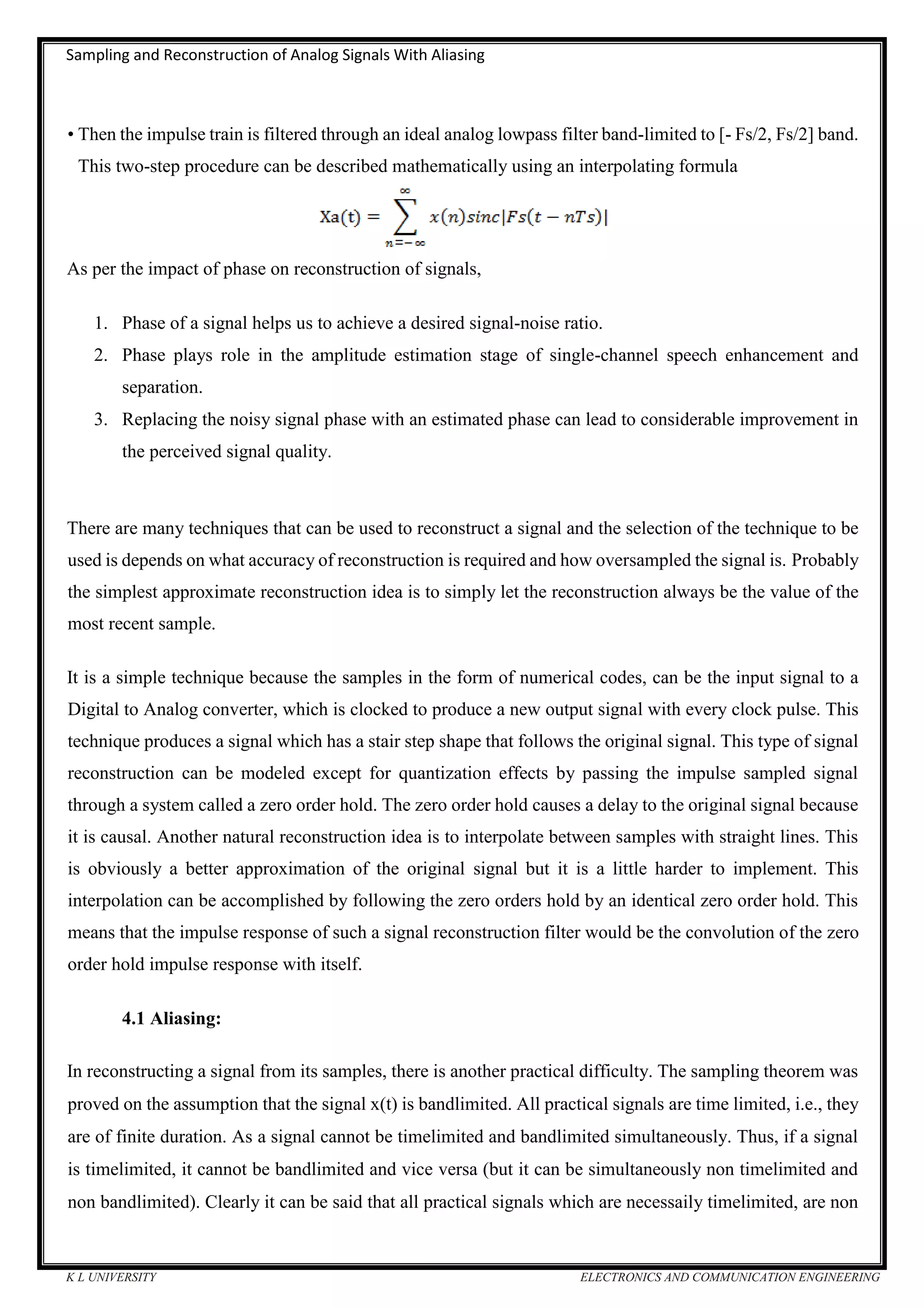 Sampling And Reconstruction Of Signal Using Aliasing Pdf Digital