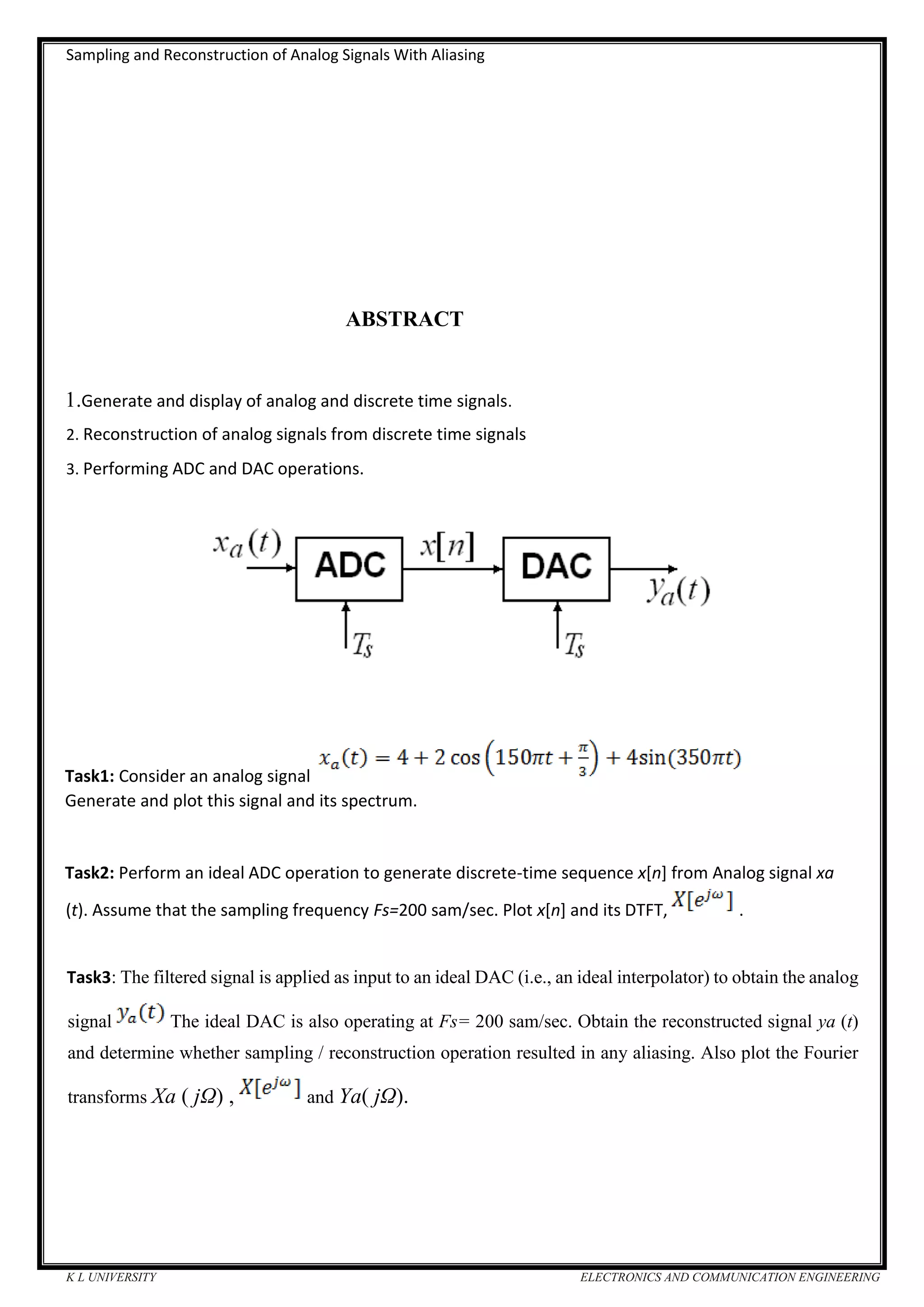 Sampling and Reconstruction of Signal using Aliasing | PDF