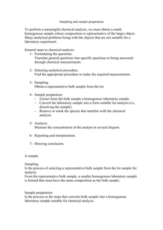 Sampling and sample preparation.slidesdoc | DOC | Chemistry | Science
