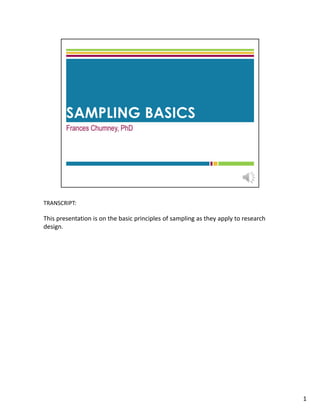 SAMPLING BASICS IN RESEARCH METHODLOGY $ | PDF