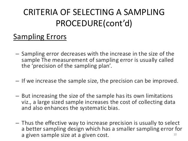 Sampling design, sampling errors, sample size determination