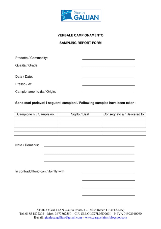 SAMPLING FORM SG | PDF