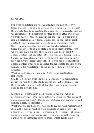 SAMPLINGFor what population do you want to test the new therap.docx