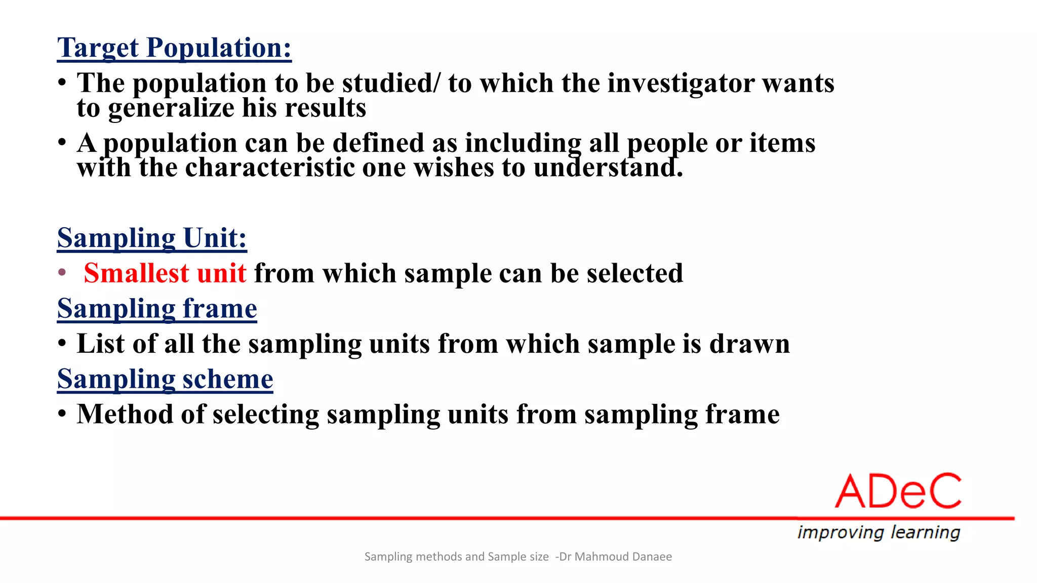 Sampling methods and sample size | PDF
