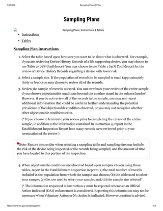 Sampling plans fda | PDF