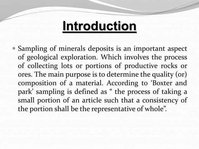 Sampling techniques for mineral deposit | PPTX | Geology | Science