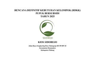 SAMPUL RDKK 2025 untuk penebusan pupuk subsidi | DOCX