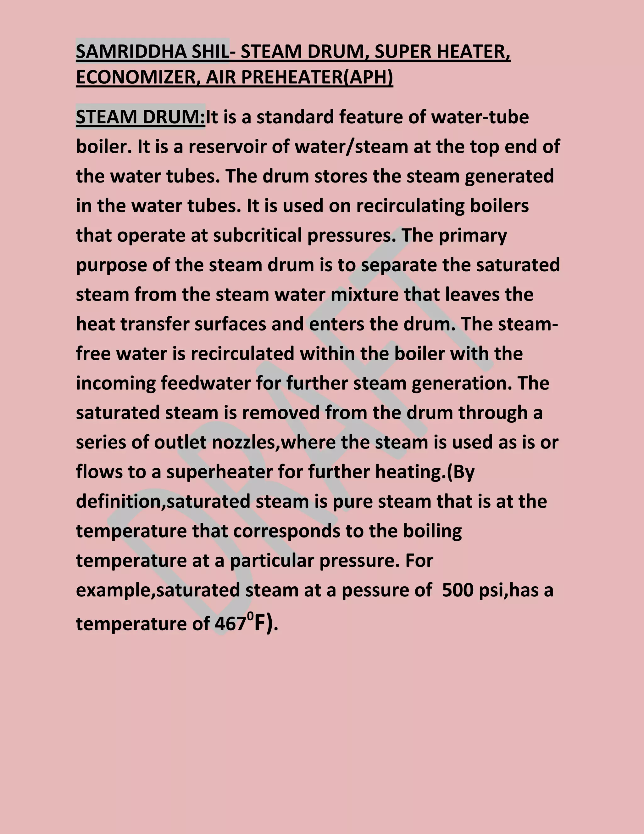 Steam Drum, Super Heater, Economizer, Air preheater-done by Samriddha ...