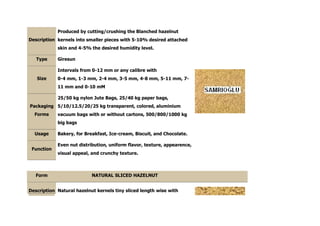 Samrioglu hazelnuts types, sizes, packages and varieties | PDF