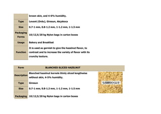Samrioglu hazelnuts types, sizes, packages and varieties | PDF
