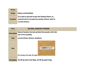 Samrioglu hazelnuts types, sizes, packages and varieties | PDF
