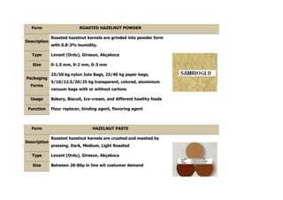 Samrioglu hazelnuts types, sizes, packages and varieties | PDF