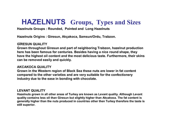 Samrioglu hazelnuts types, sizes, packages and varieties | PPT