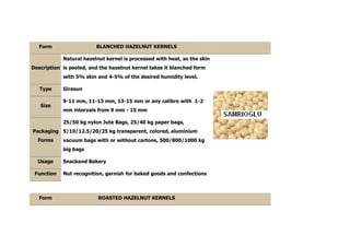 Samrioglu hazelnuts types, sizes, packages and varieties | PDF