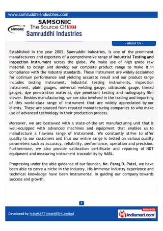 Samruddhi Industries, Ahmedabad, Testing Equipment | PDF