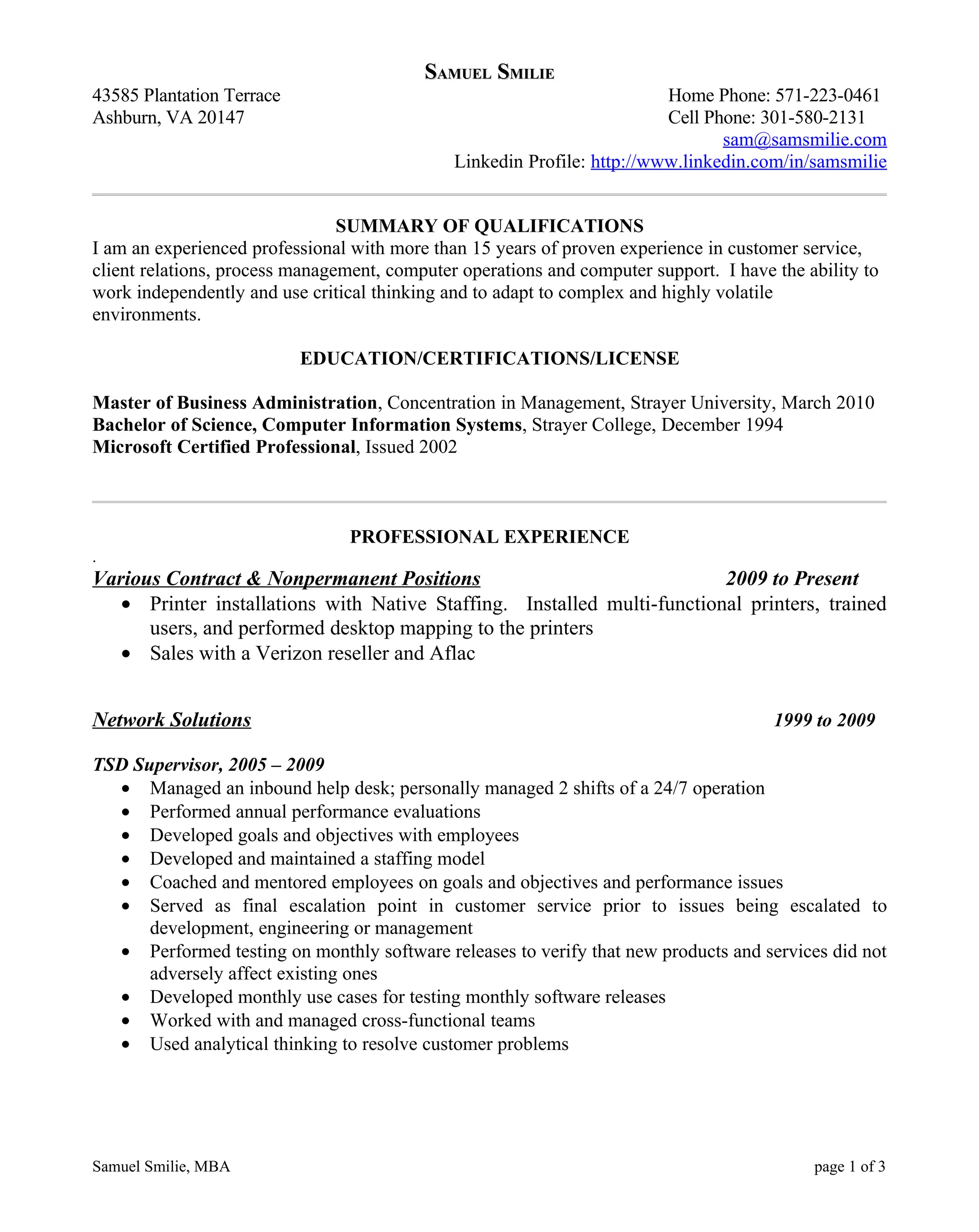 Sam Smilie Resume | PDF