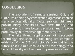 Application of remote Sensing and GIS in forest monitoring | PPTX