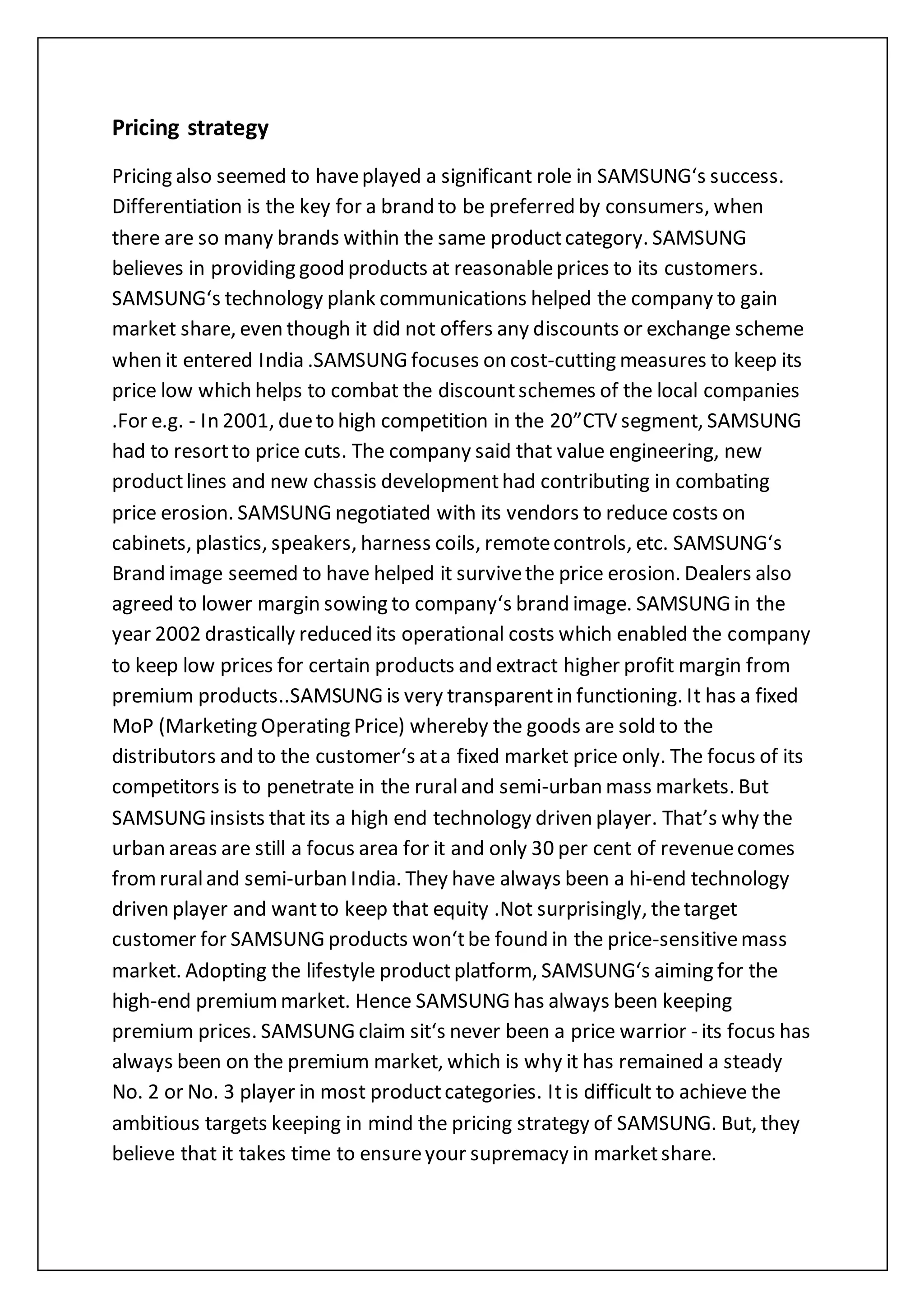 marketing strategy of samsung in india(BBA project) | DOCX