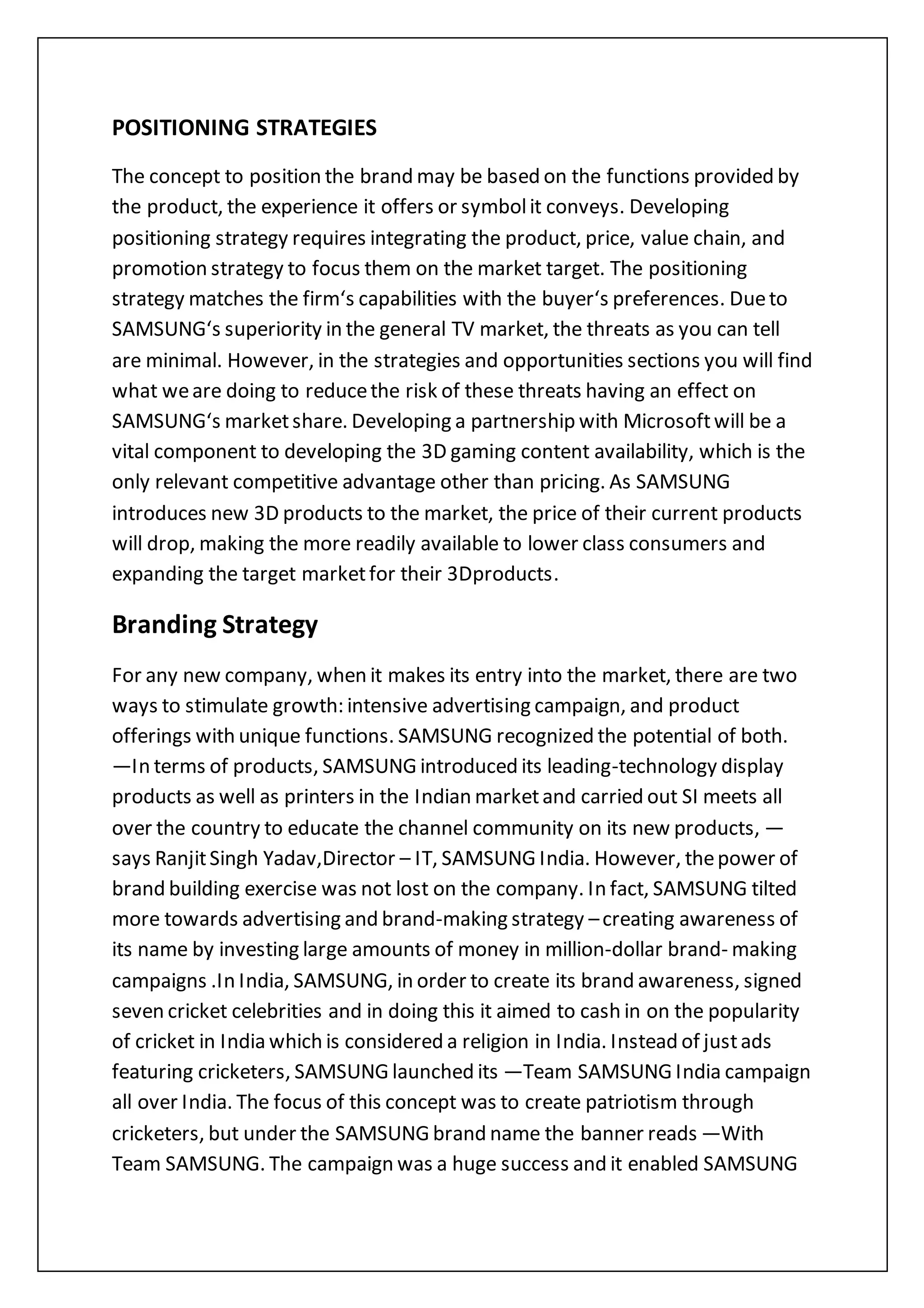 marketing strategy of samsung in india(BBA project) | DOCX