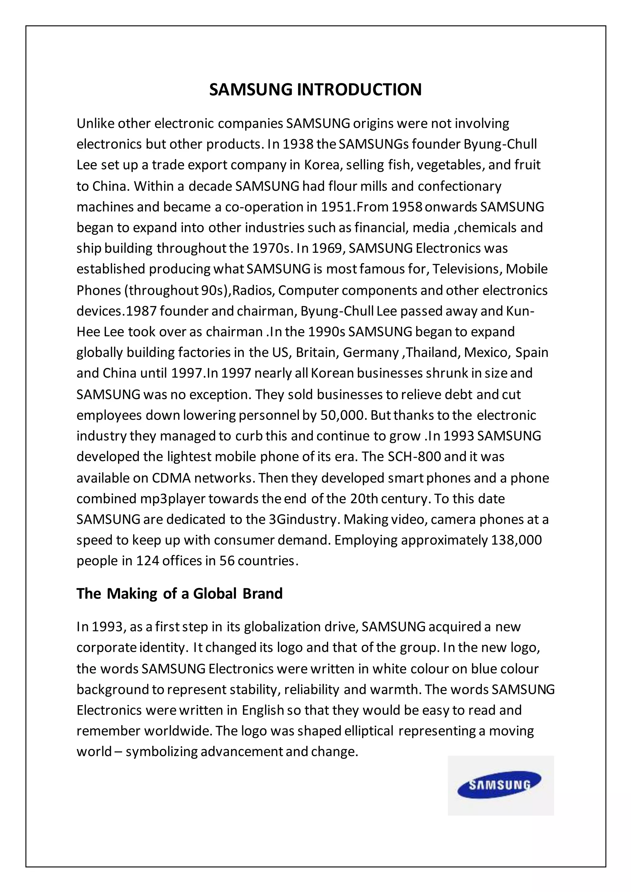 marketing strategy of samsung in india(BBA project) | DOCX