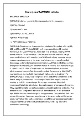 marketing strategy of samsung in india(BBA project) | DOCX