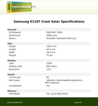 Samsung E1107 Crest Solar specification | PDF | Smartphones | Consumer ...