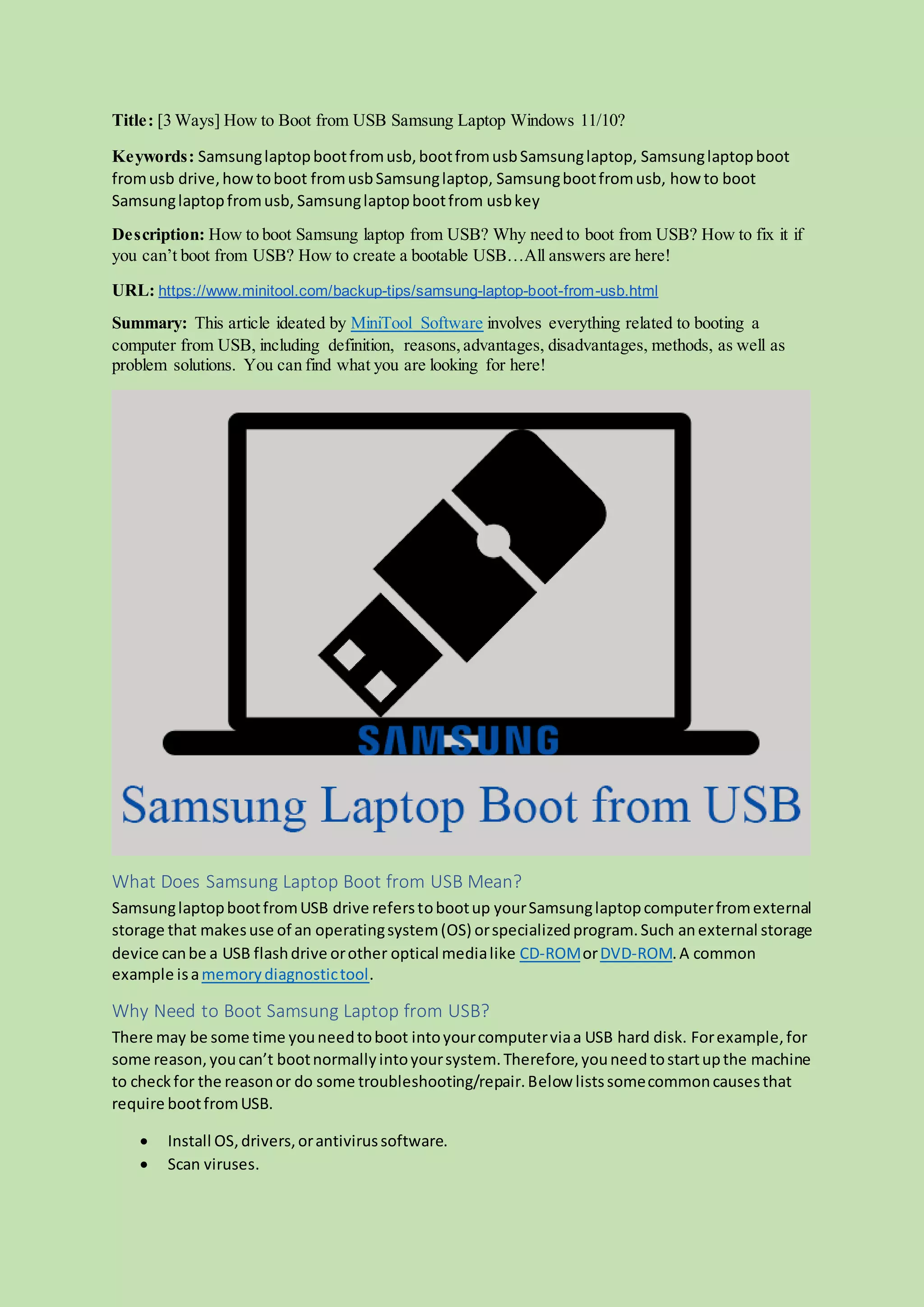 Samsung laptop boot from usb | DOCX