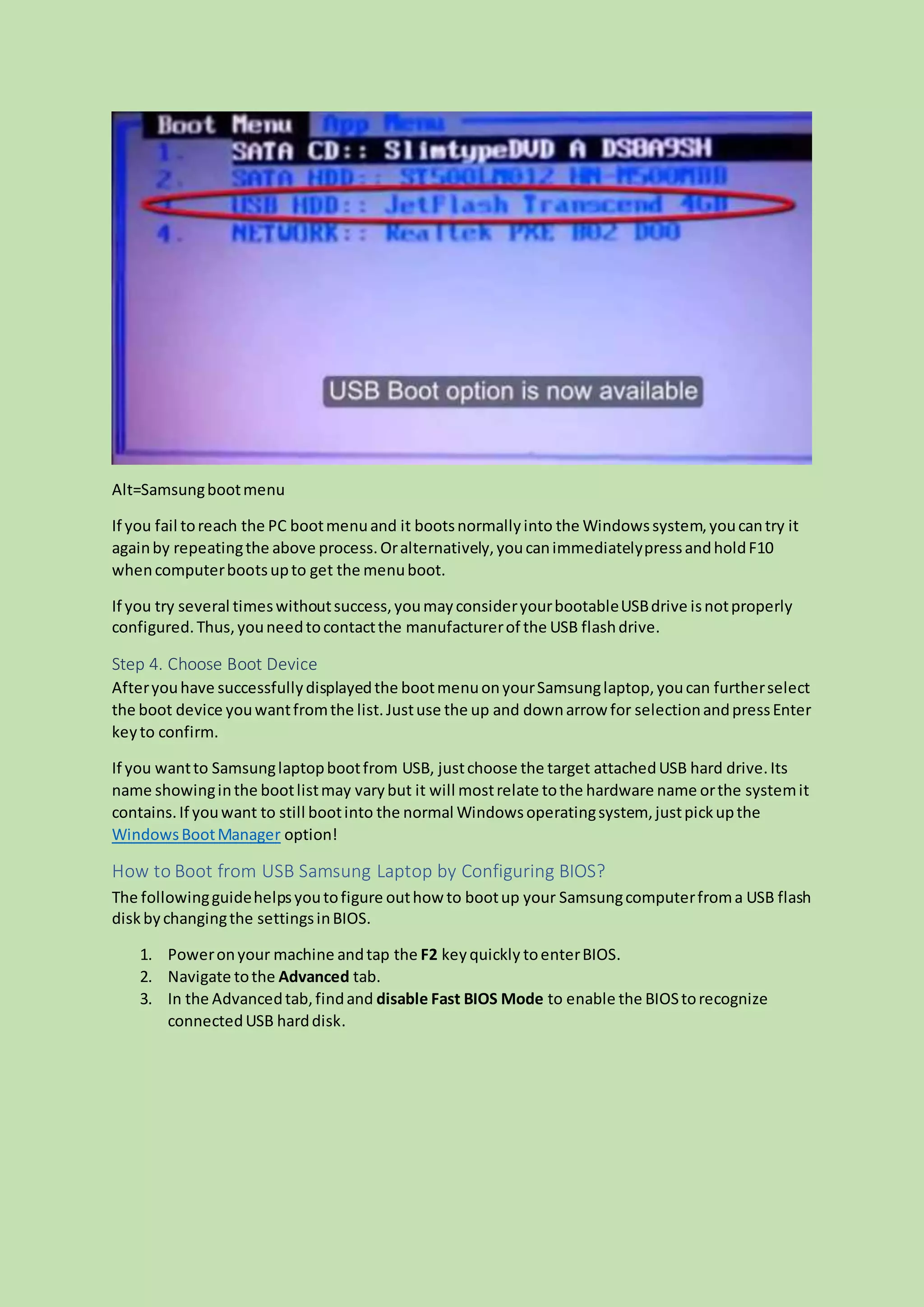Samsung laptop boot from usb | DOCX