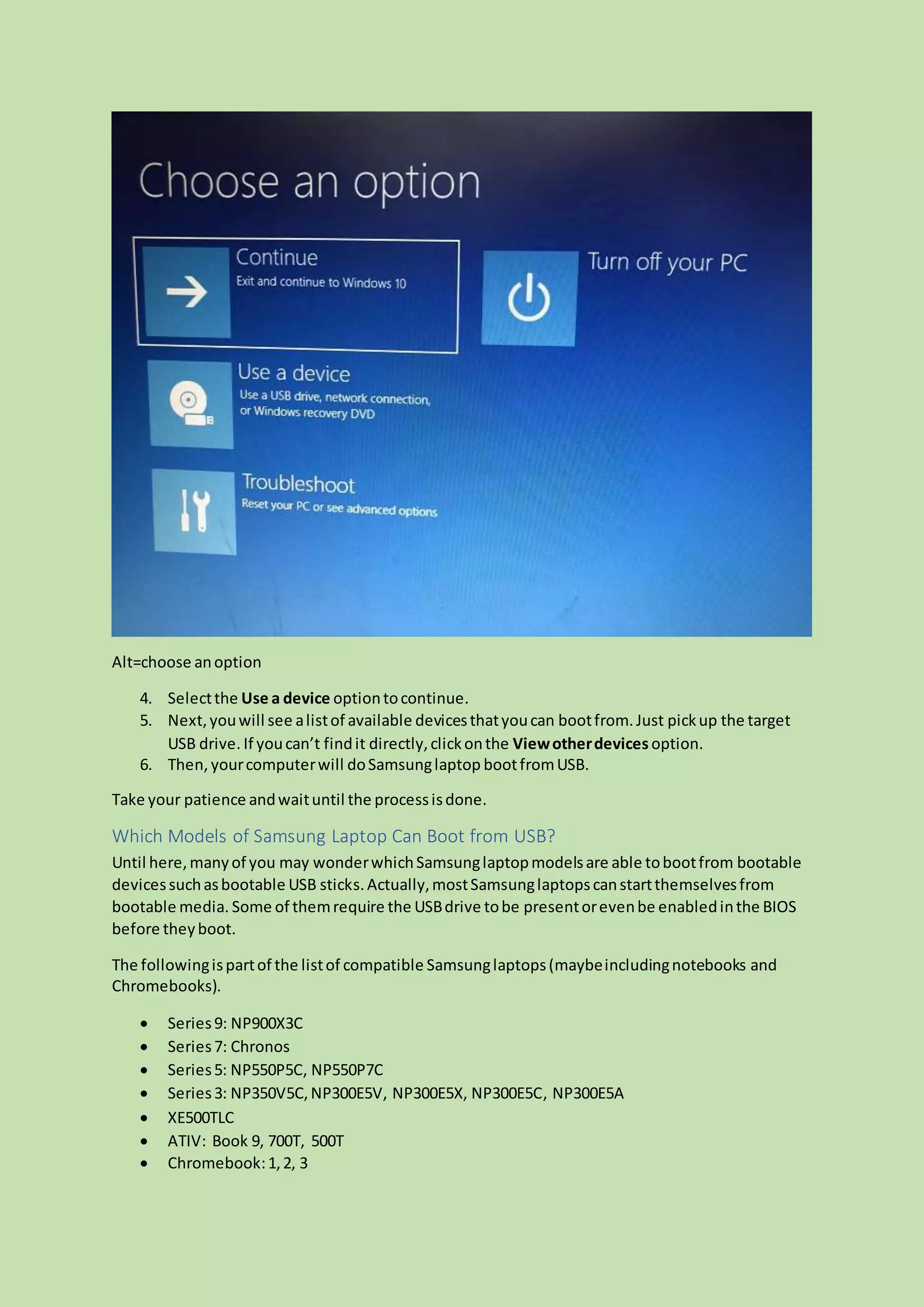 Samsung laptop boot from usb | DOCX