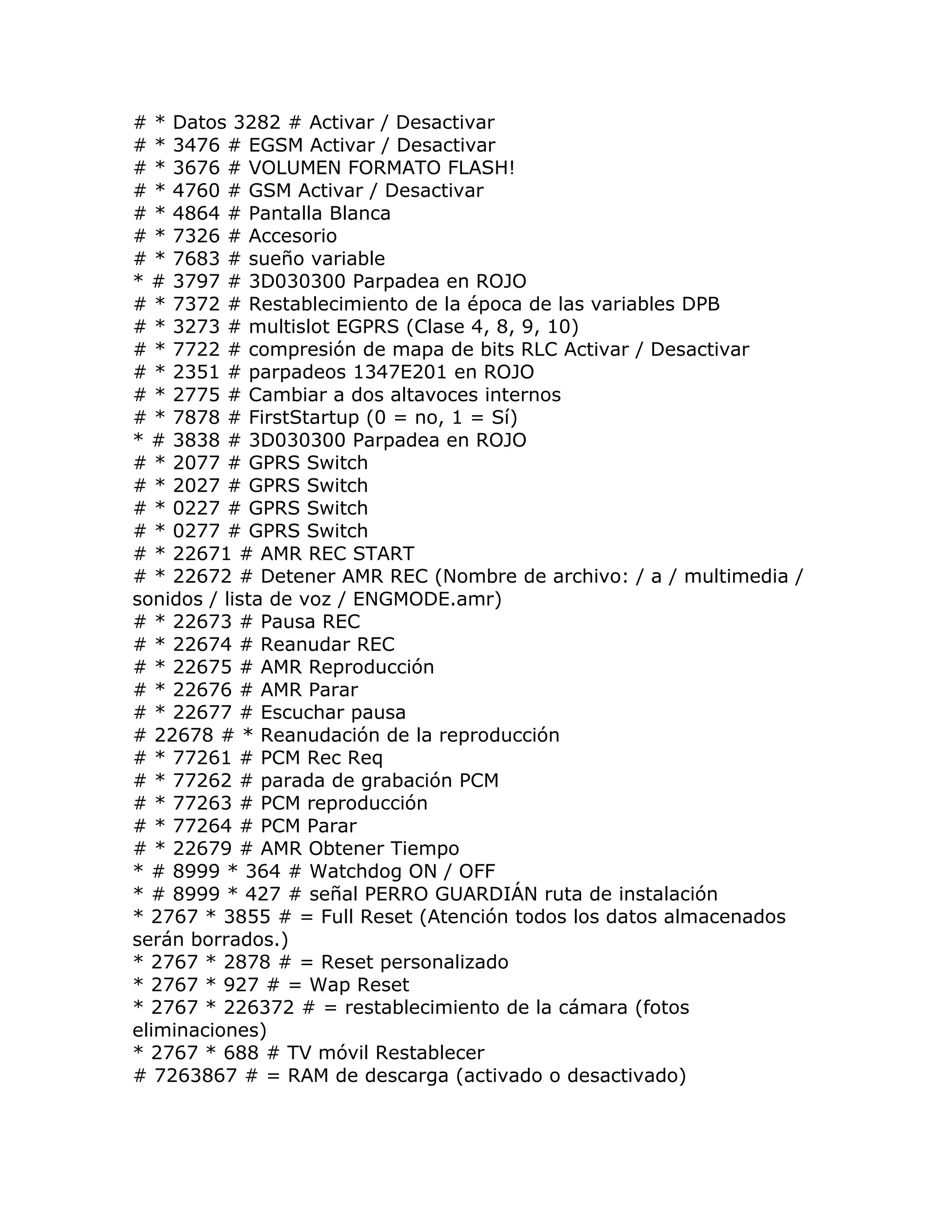 Samsung códigos secretos | DOCX